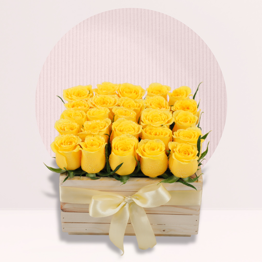 Joy of Yellow Roses in Wooden Box - Wenghoa