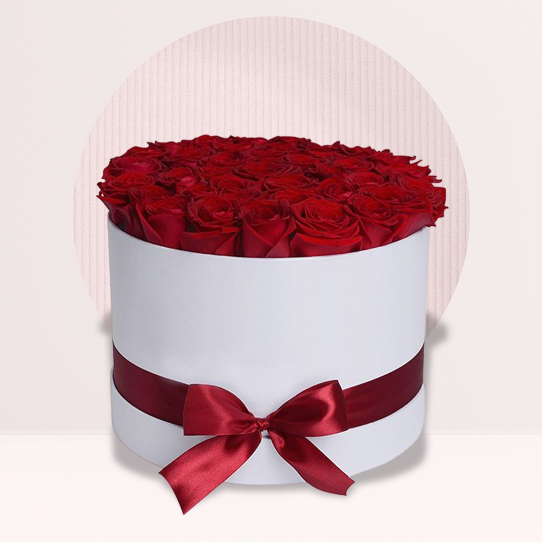 White Box of Red Roses | Buy Red Rose Bouquet Online