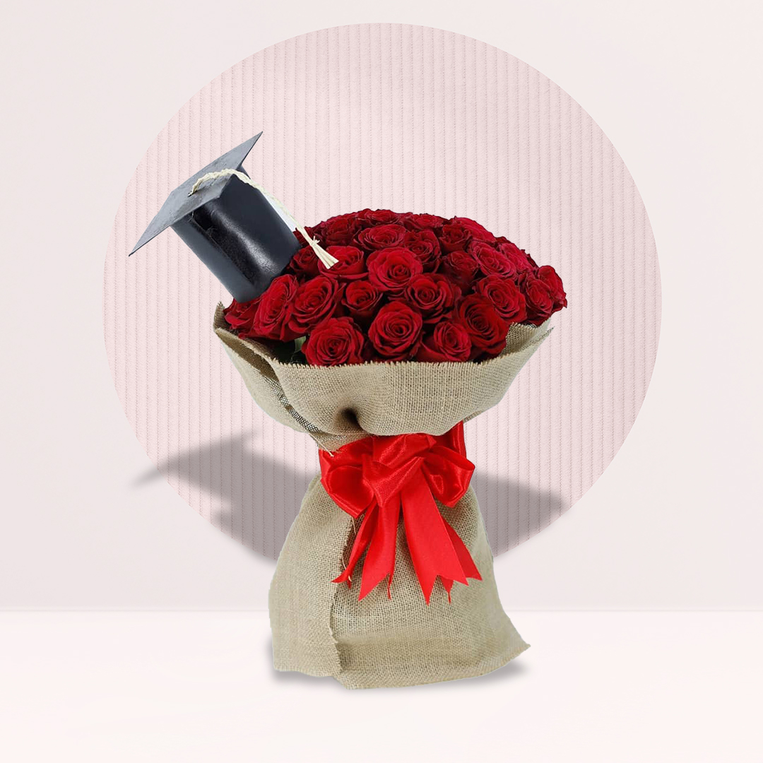 Graduation Bouquet of Red Roses | Flowers Delivery Online