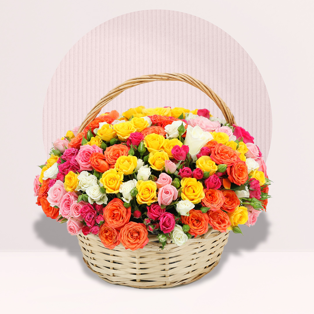 Basket of Colourful Spray Roses