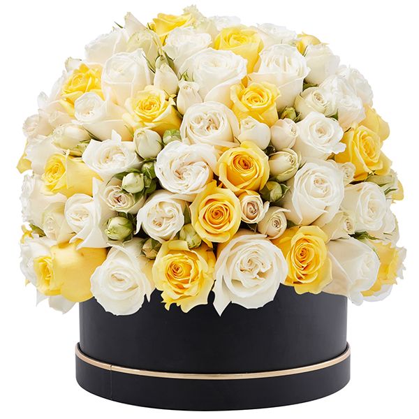 Signature Box of White and Yellow Roses - Wenghoa