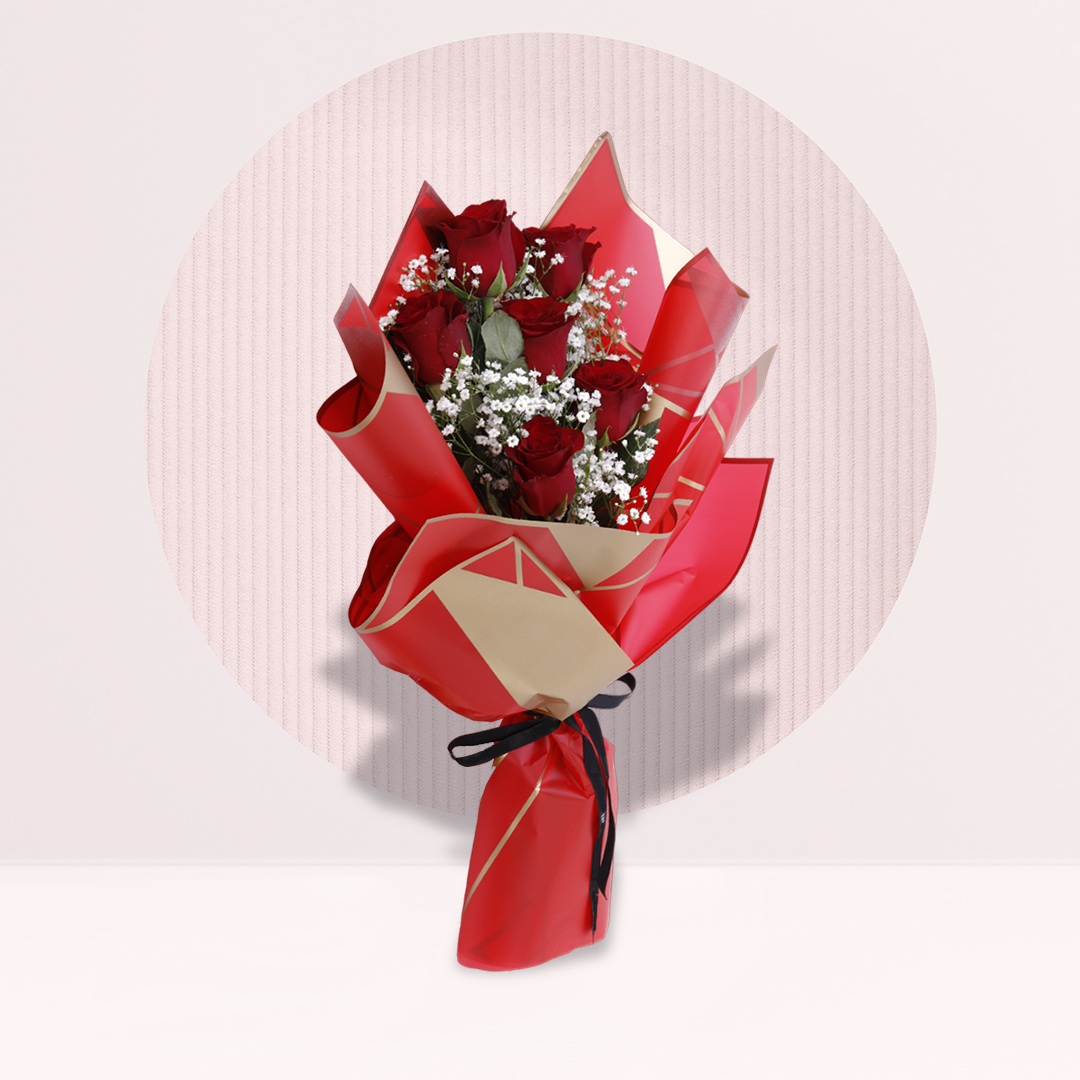 Bunch of 6 Red Roses|red rose hand tied flowers|Wenghoa