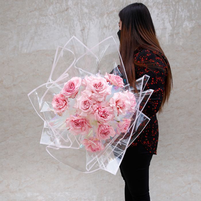 Dozen Pink Roses in White Wrap - Wenghoa