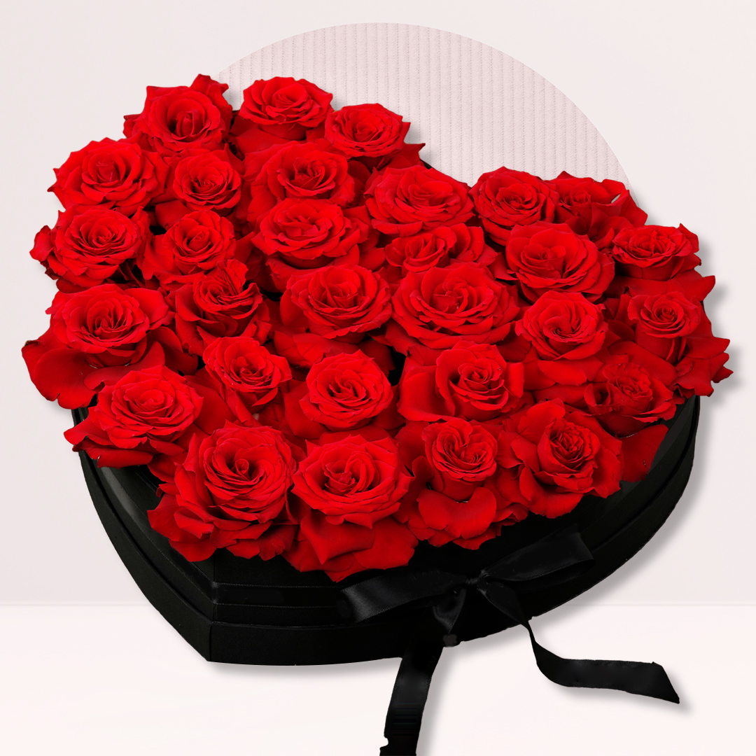 Perfect Red Roses in Heart Shaped Box