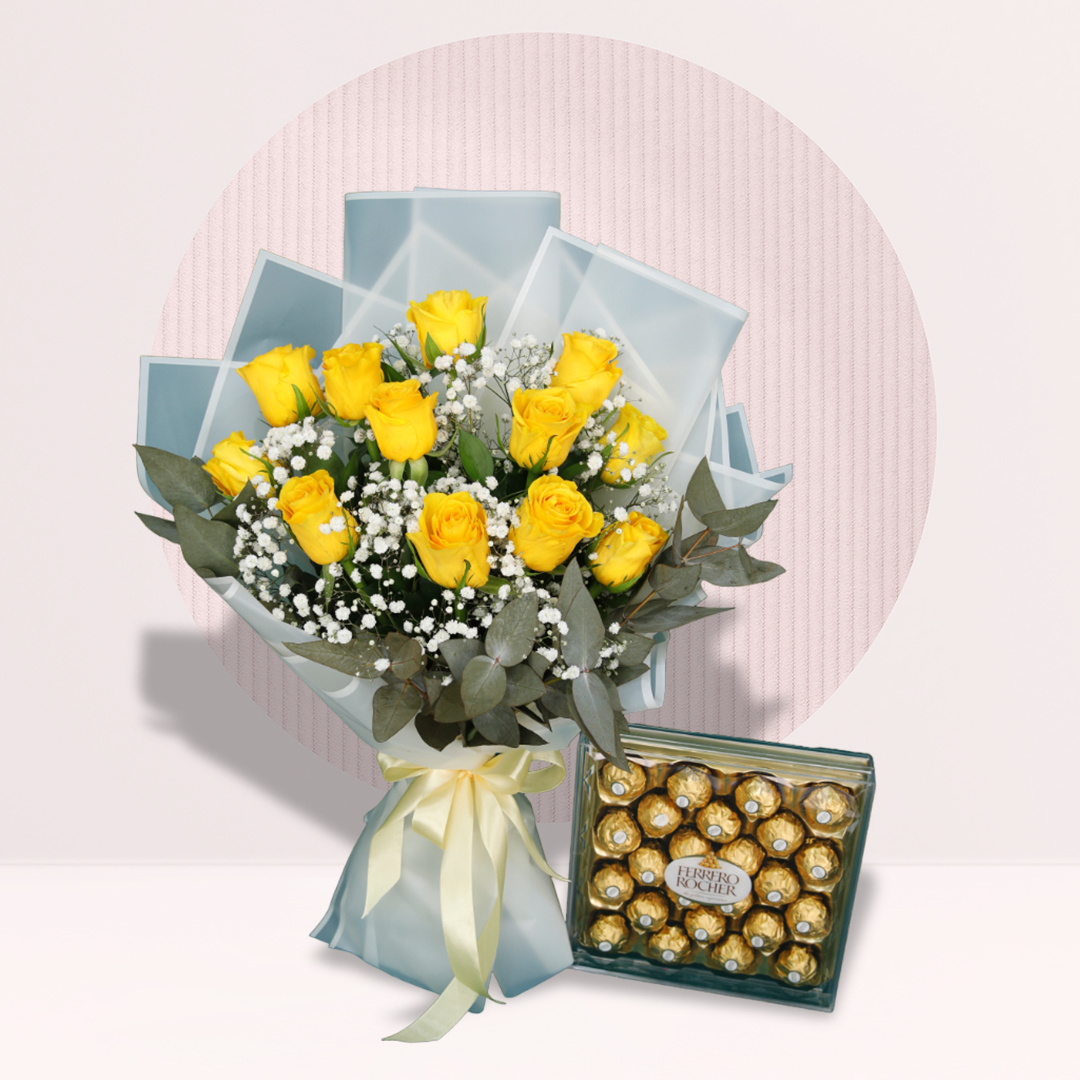 Buy Yellow Ferrero Rocher Flower Bouquet Online | Wenghoa