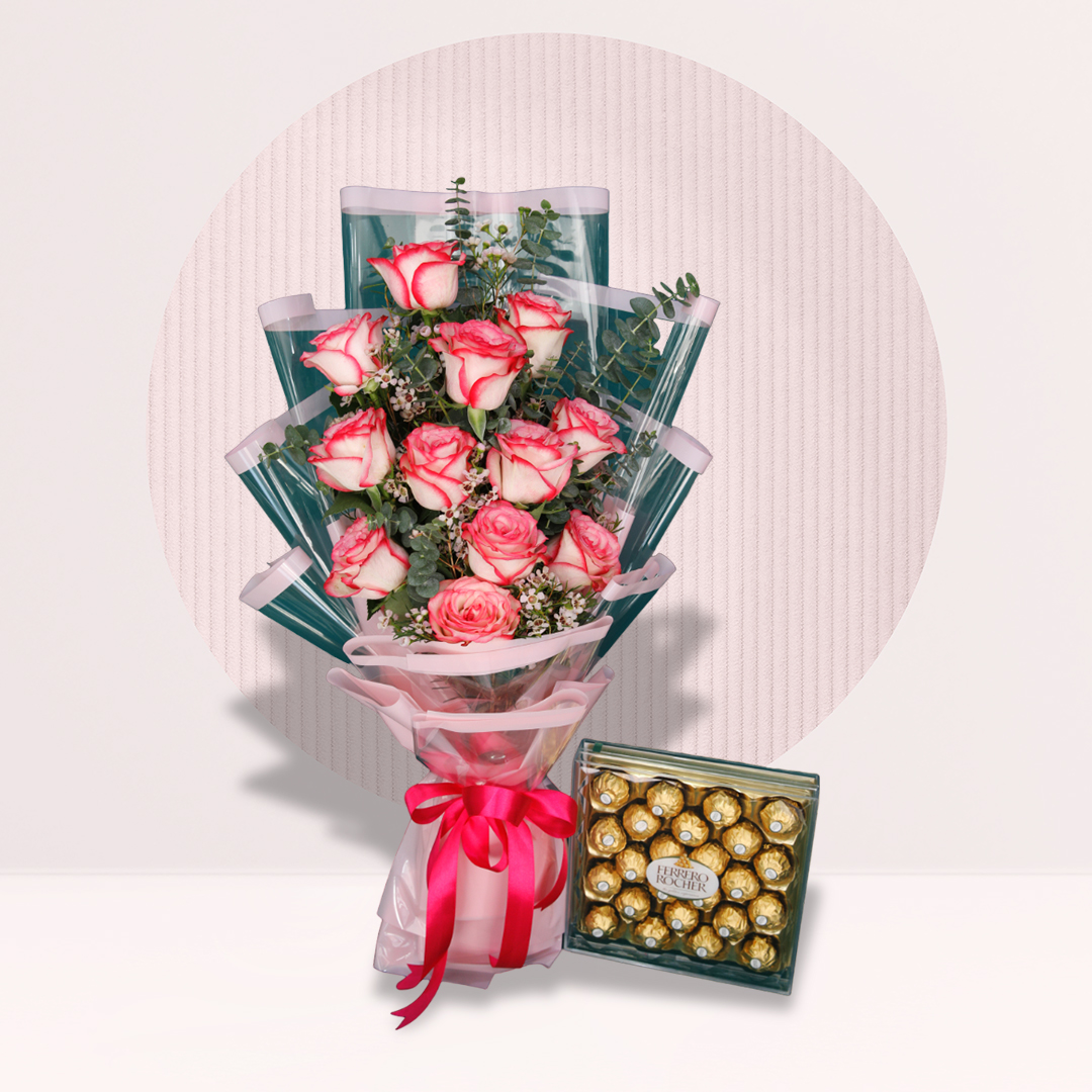 Order Bouquet Pink Roses Online | Roses & Chocolate Combo KL
